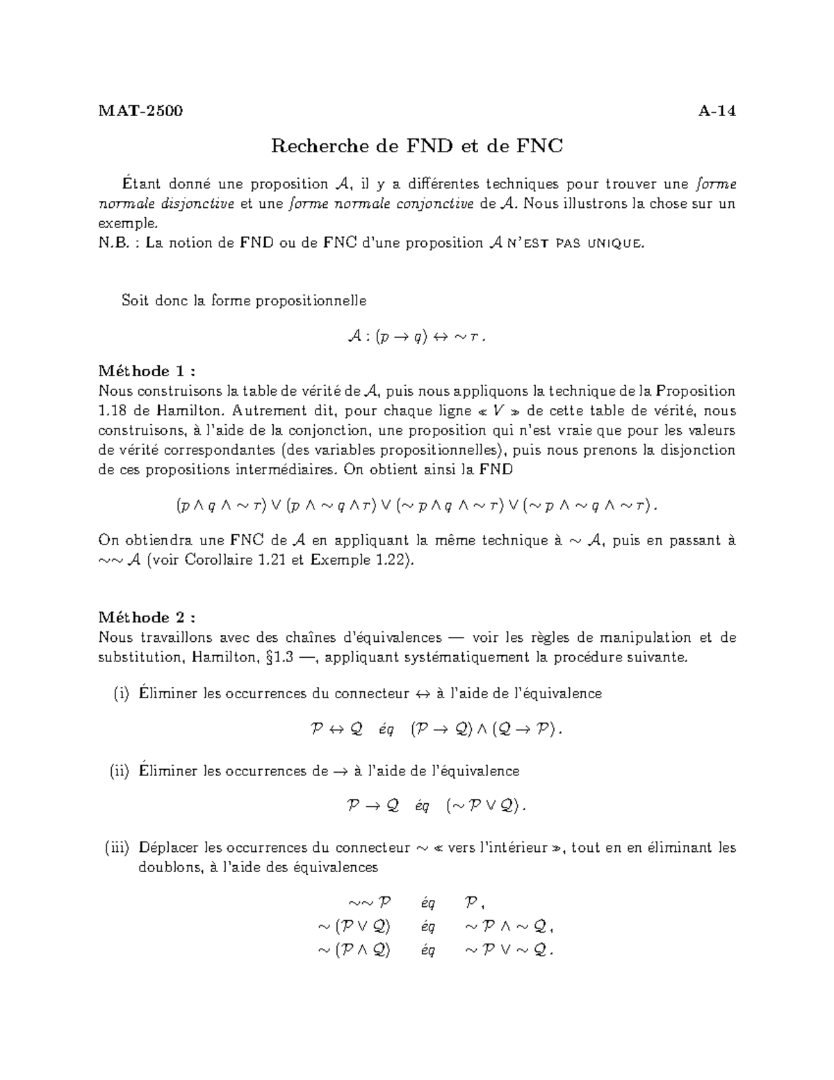FNDet FNC - FDN et FDC - MAT-2500 A- Recherche de FND et de FNC Etant ...