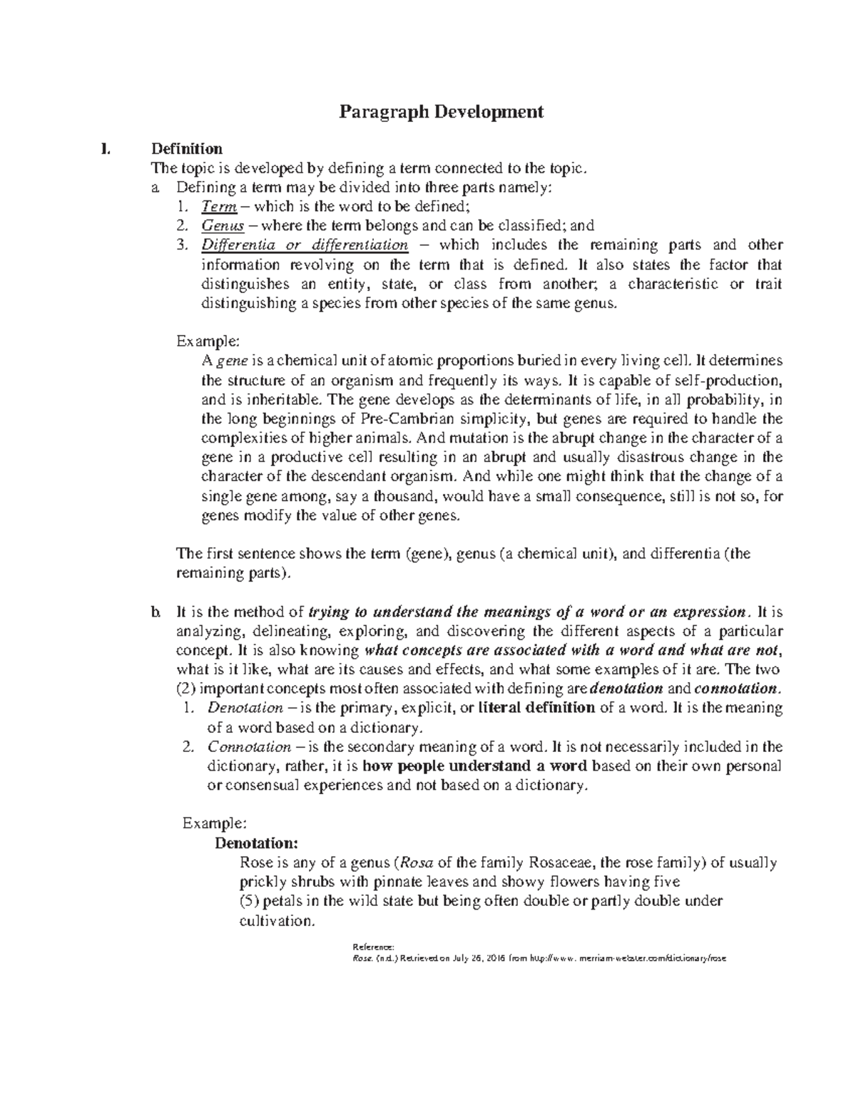 Paragraph Development - I. Definition Paragraph Development The topic ...