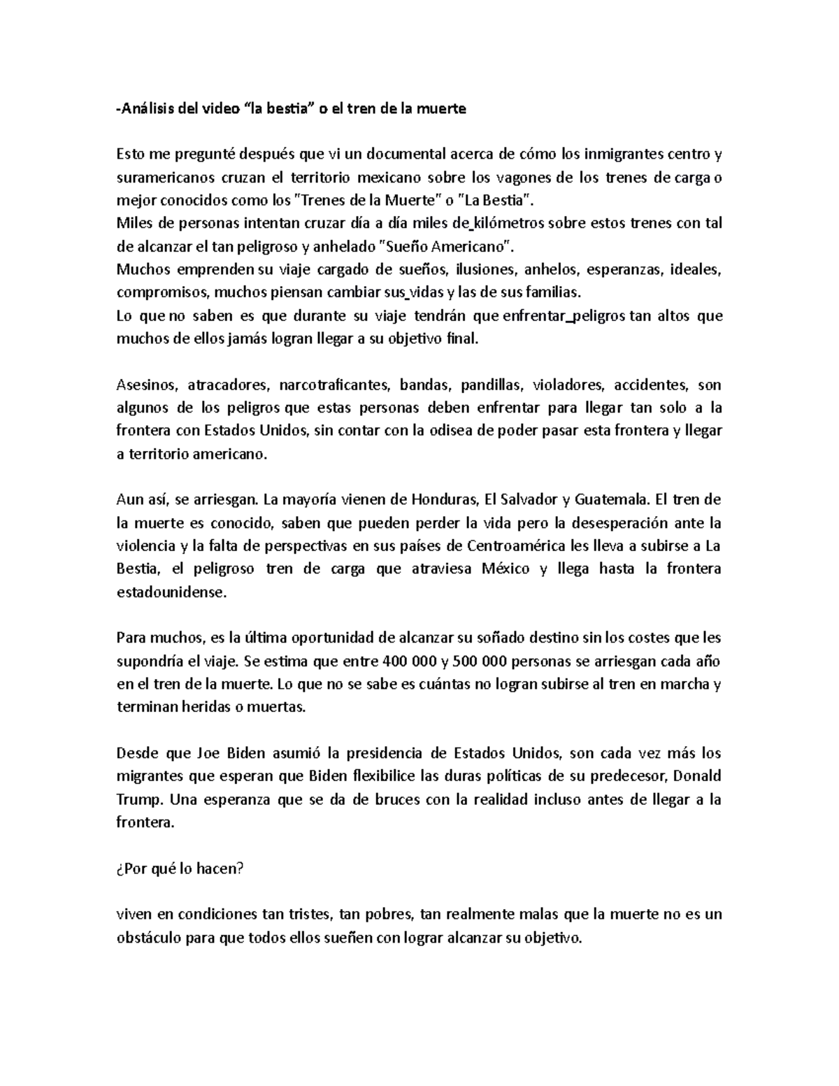 Análisis del video -Análisis del video “la bestia” o el tren de la ...