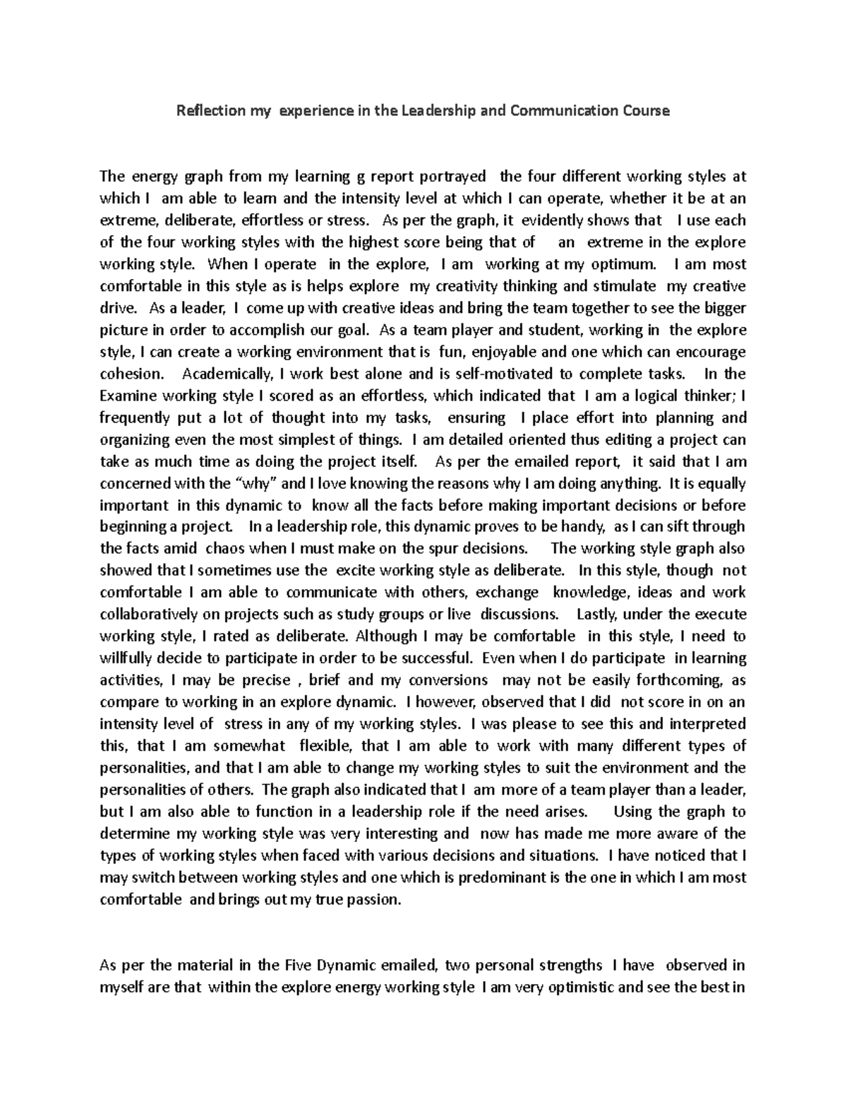 C820 task 3 Reflection - Reflection my experience in the Leadership and Communication Course The ...