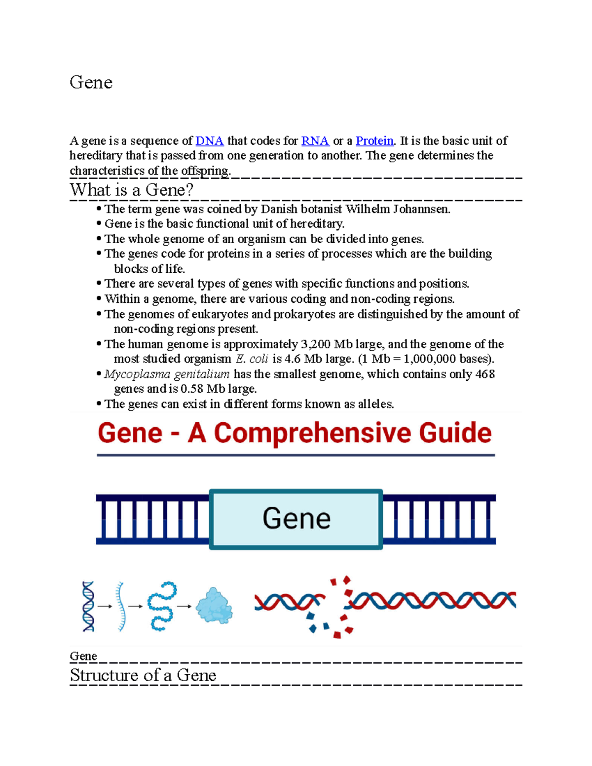 Gene - notes - Gene A gene is a sequence of DNA that codes for RNA or a ...