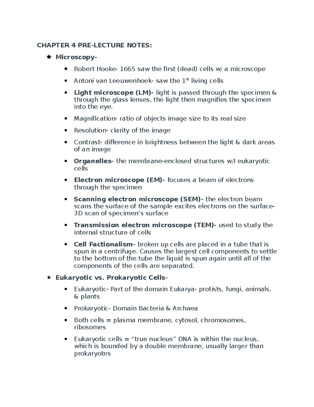 Unl Life 120 Chapter 4 Pre Lecture And Lecture Notes Chapter 4 Pre Lecture Notes Microscopy