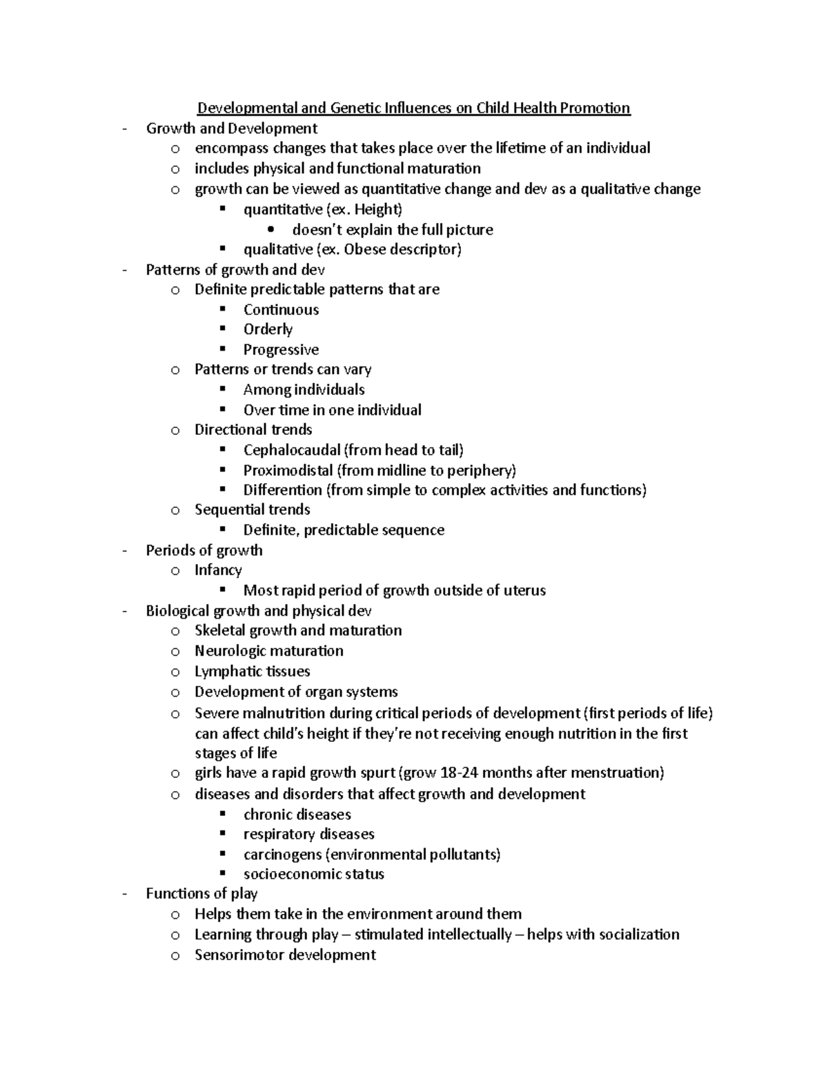 Peds WK 1 Lecture Notes - Developmental and Genetic Influences on Child ...