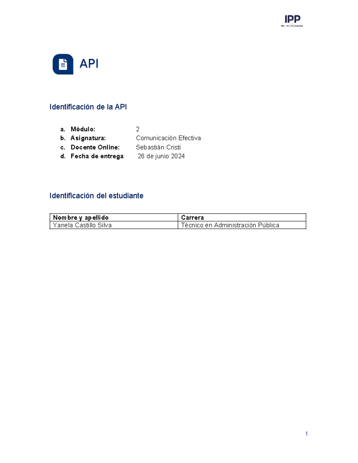 API2 Comunicacion efectiva - API Identificación de la API a. Módulo: 2 b. Asignatura ...
