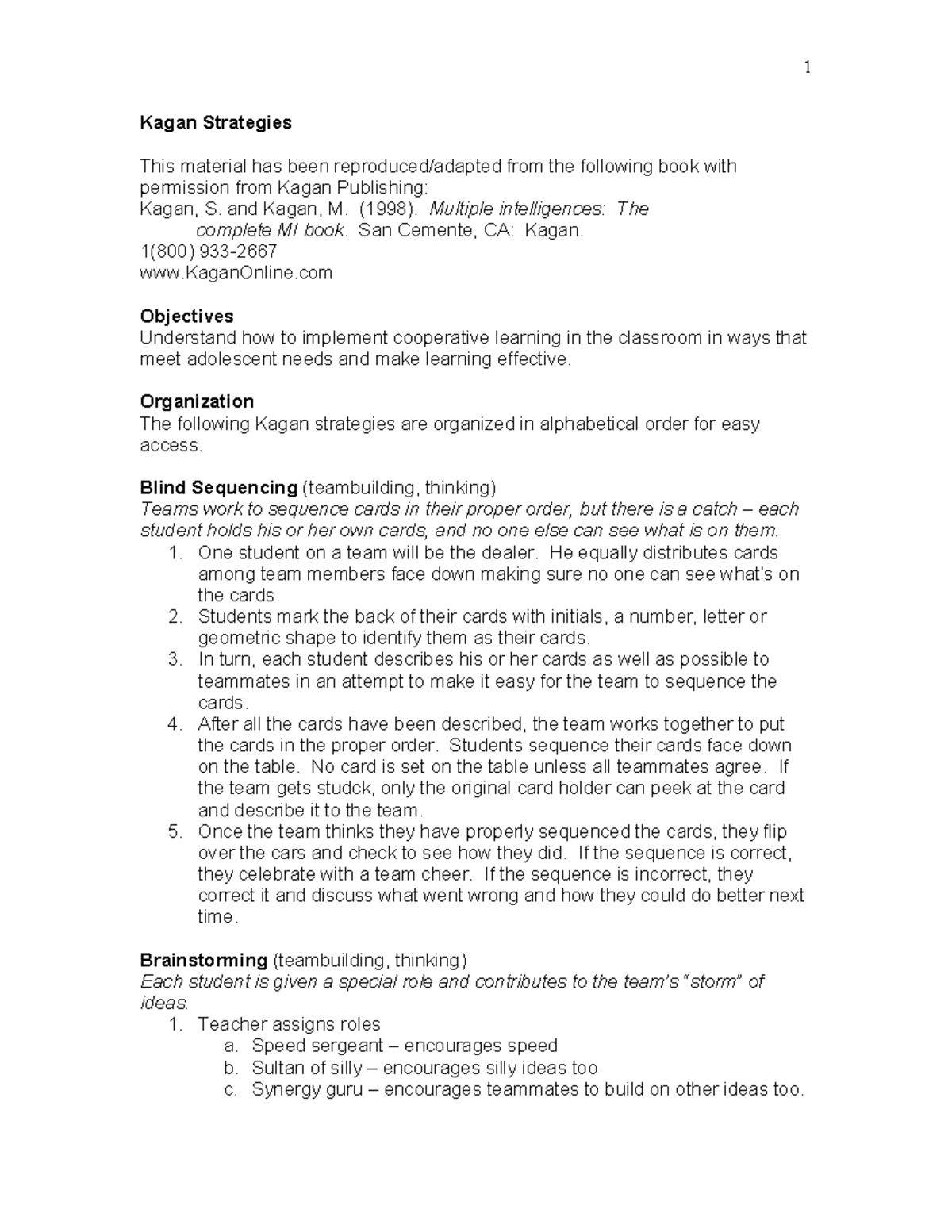 S7 HO30.Kagan Strategies - Kagan Strategies This material has been ...