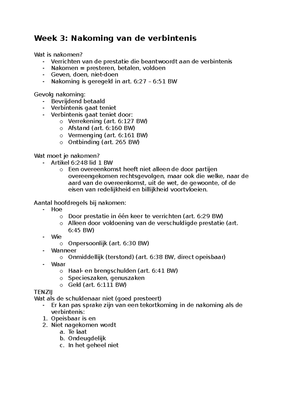 Week 3 verbintenis - samenvatting week 3 - Week 3: Nakoming van de ...