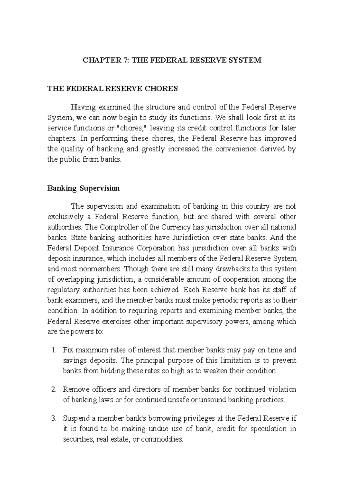 CHAPTER 7 THE FEDERAL RESERVE SYSTEM: The Federal Reserve Chores ...
