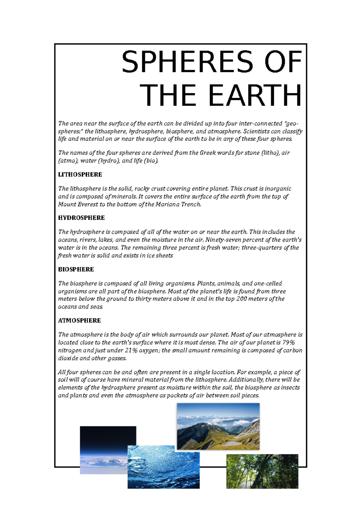 03. Spheres OF THE Earth - SPHERES OF THE EARTH The area near the ...