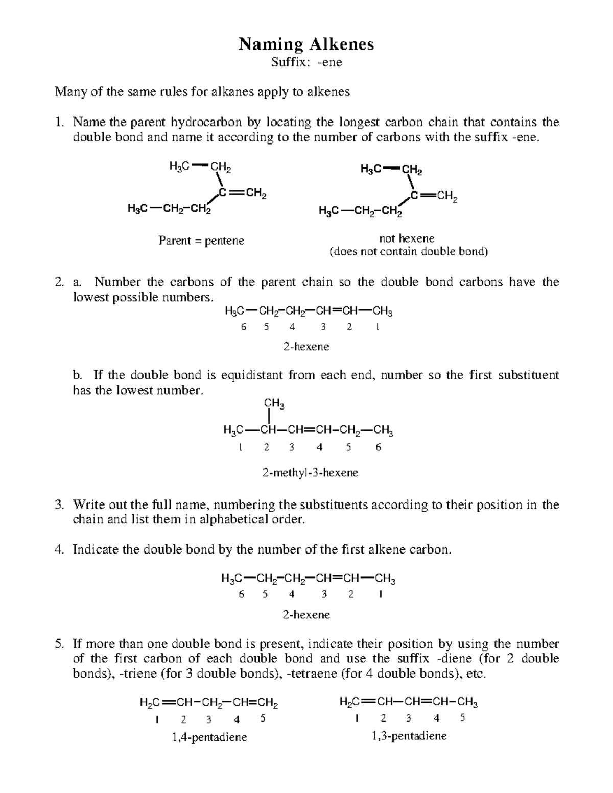 Naming alkenes - Naming Alkenes Suffix: -ene Many of the same rules for ...