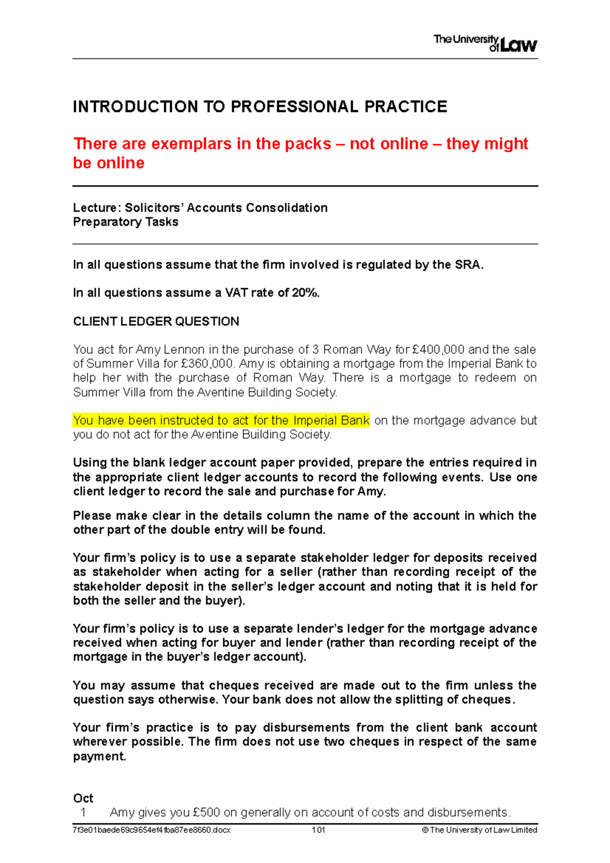 Consolidation lecture notes - INTRODUCTION TO PROFESSIONAL PRACTICE ...