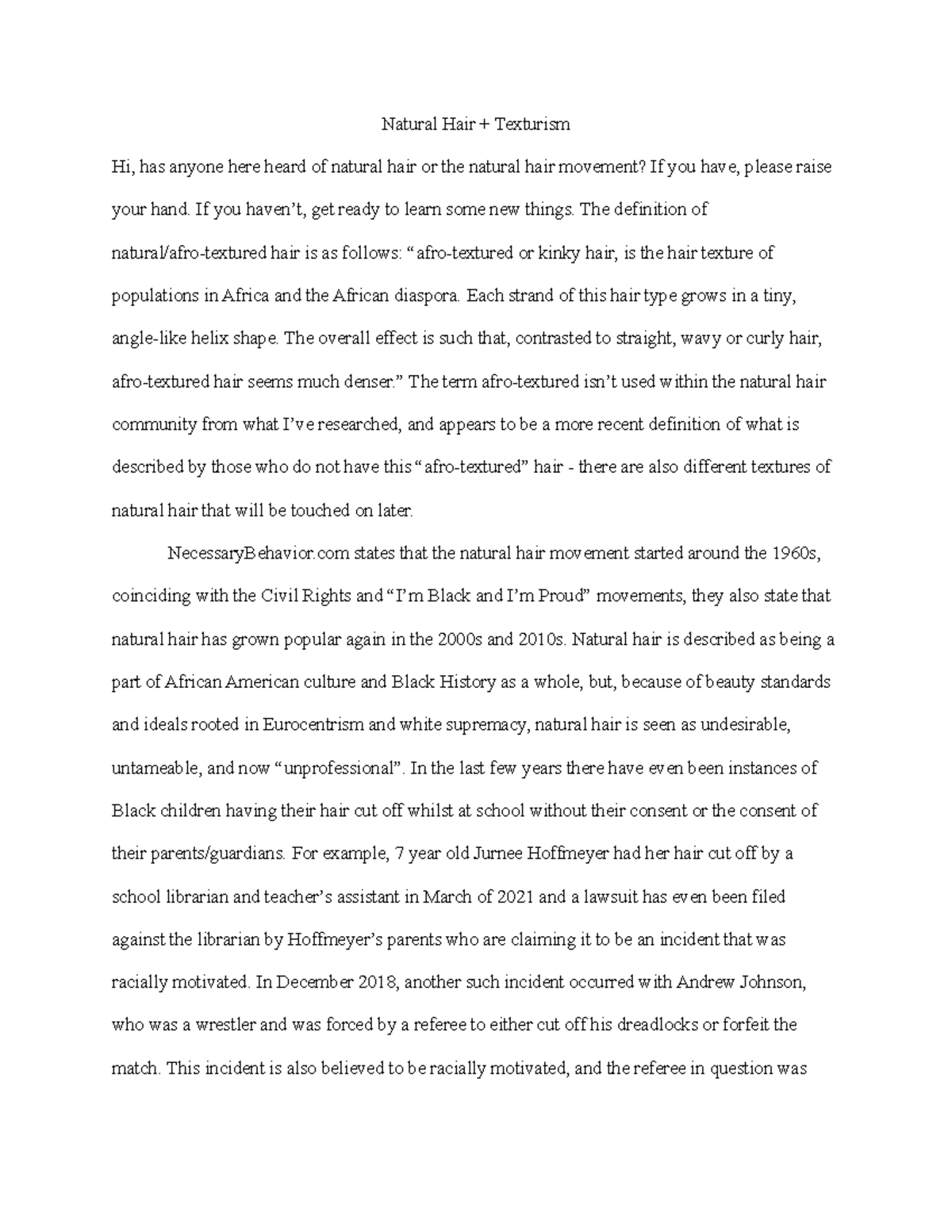 History of Natural Hair + Texturism - Natural Hair + Texturism Hi, has ...