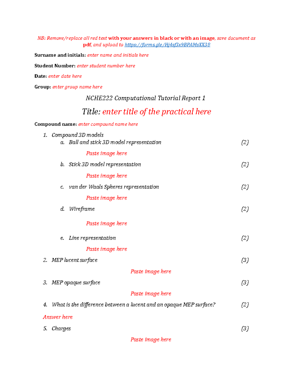 Comp Report 1 Template - NB: Remove/replace all red text with your ...