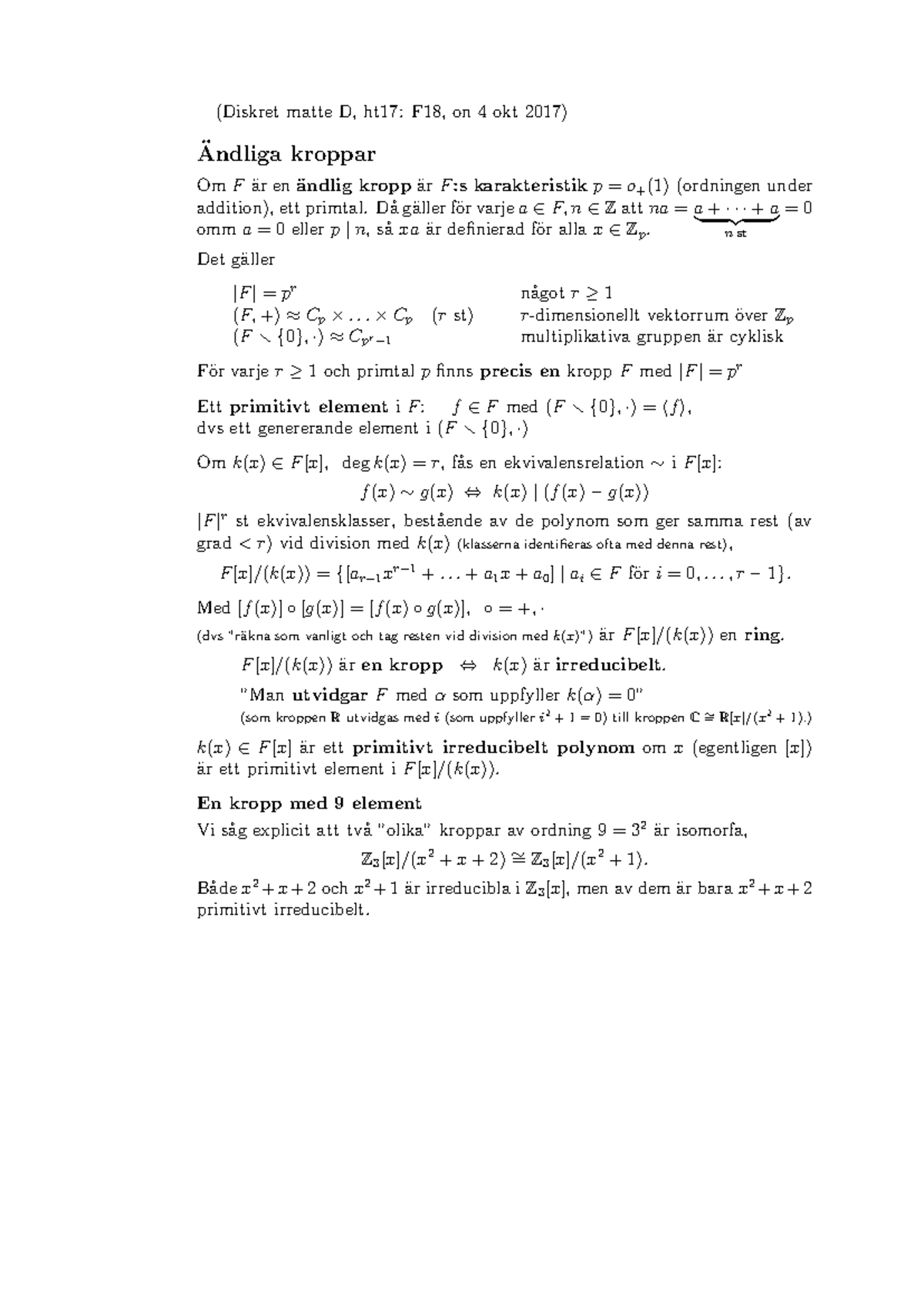 18 Ändliga kroppar - (Diskret matte D, ht17: F18, on 4 okt 2017 ...