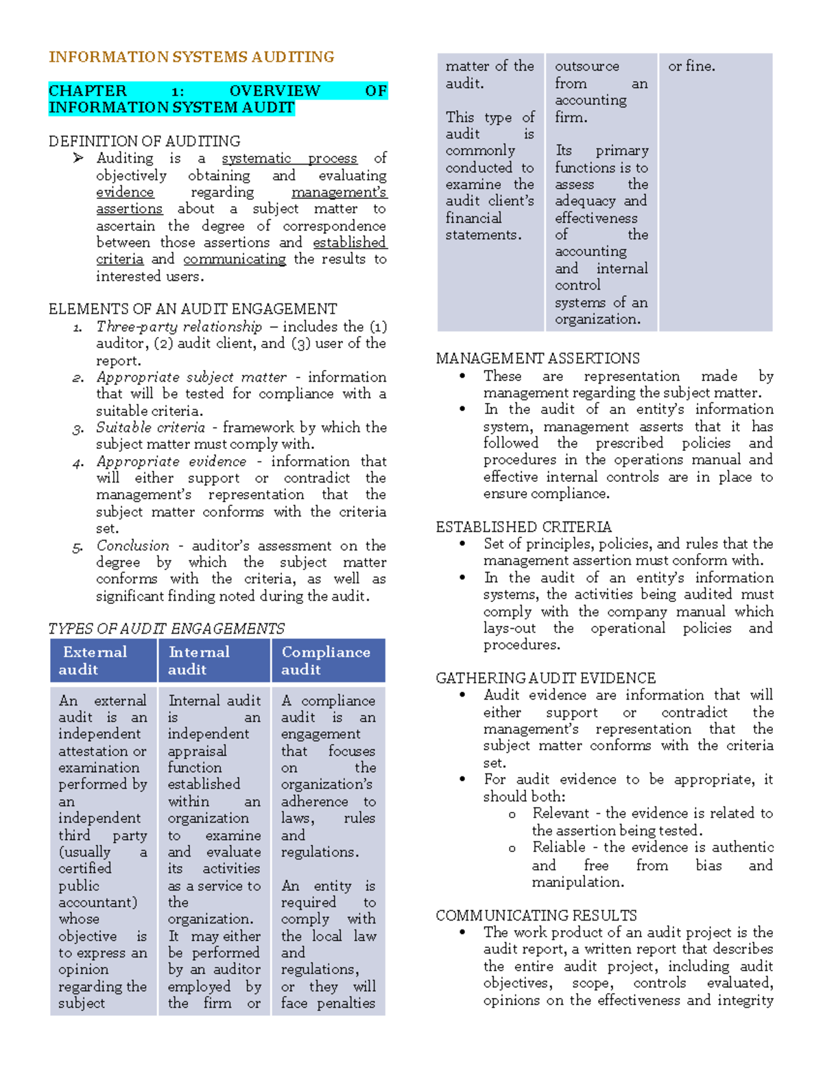 ISM Lecture - INFORMATION SYSTEMS AUDITING CHAPTER 1: OVERVIEW OF INFORMATION SYSTEM AUDIT - Studocu
