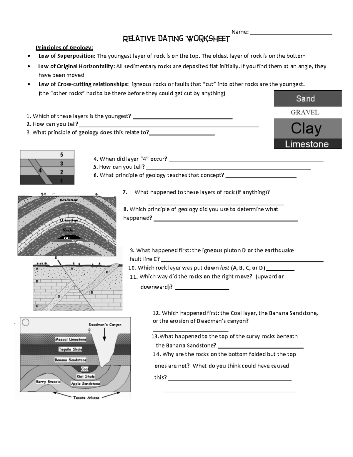 Relative dating ws 16 - Worksheet - Name ...