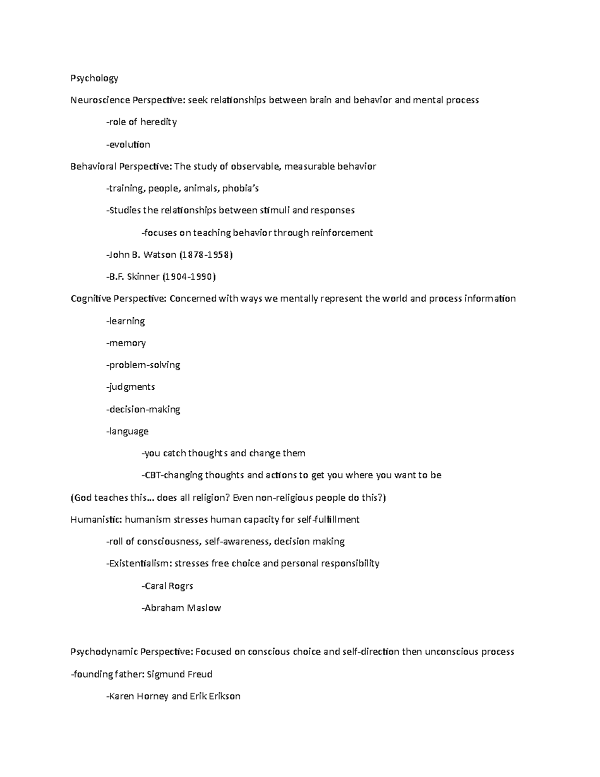 Psychology - Lecture notes all - Psychology Neuroscience Perspective ...