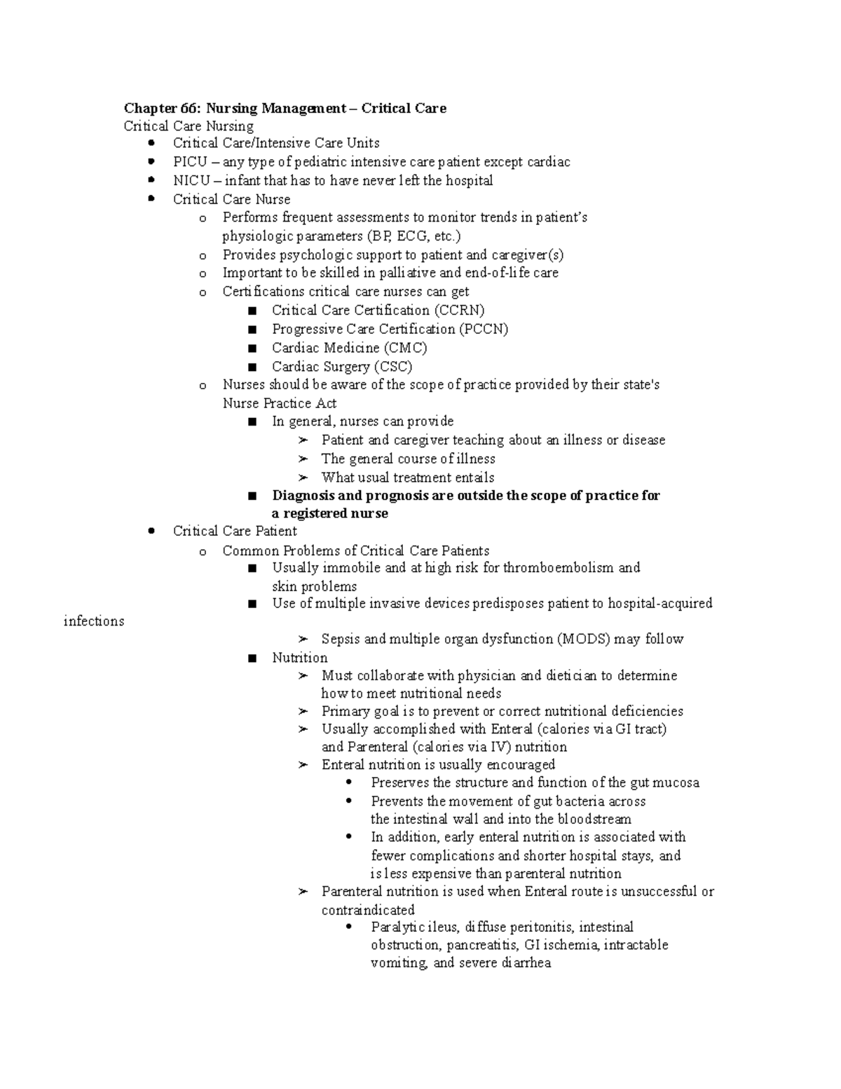 Critical Care Nursing Notes 2 Med Surg - Chapter 66: Nursing Management ...