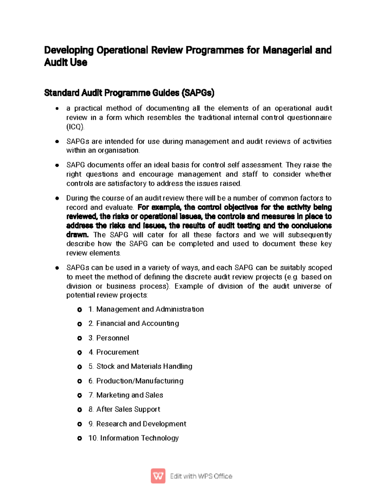 Developing Operational Review Programmes for Managerial and Audit Use - Developing Operational ...
