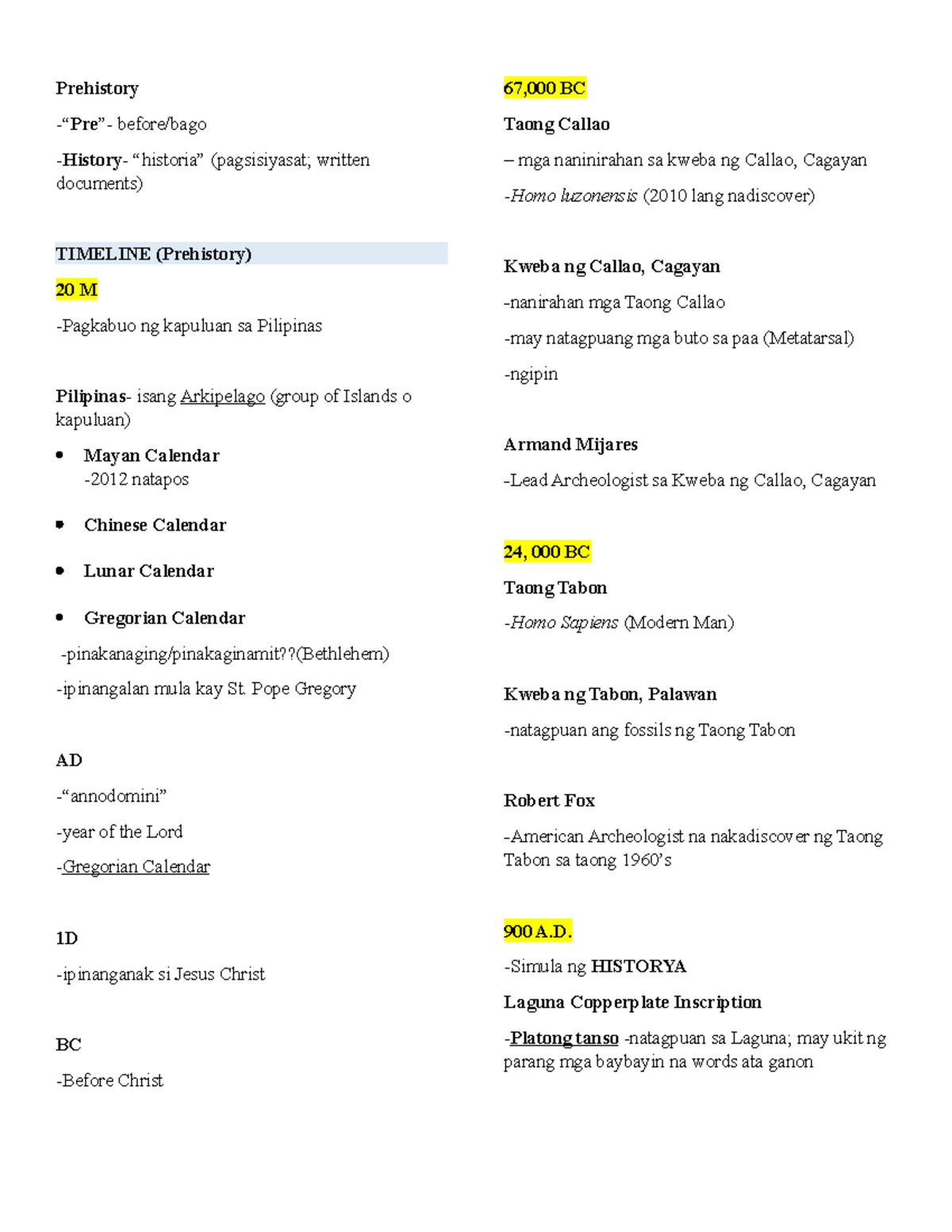 RPH Transes Lesson 1 - lecture notes for the history. - Prehistory ...