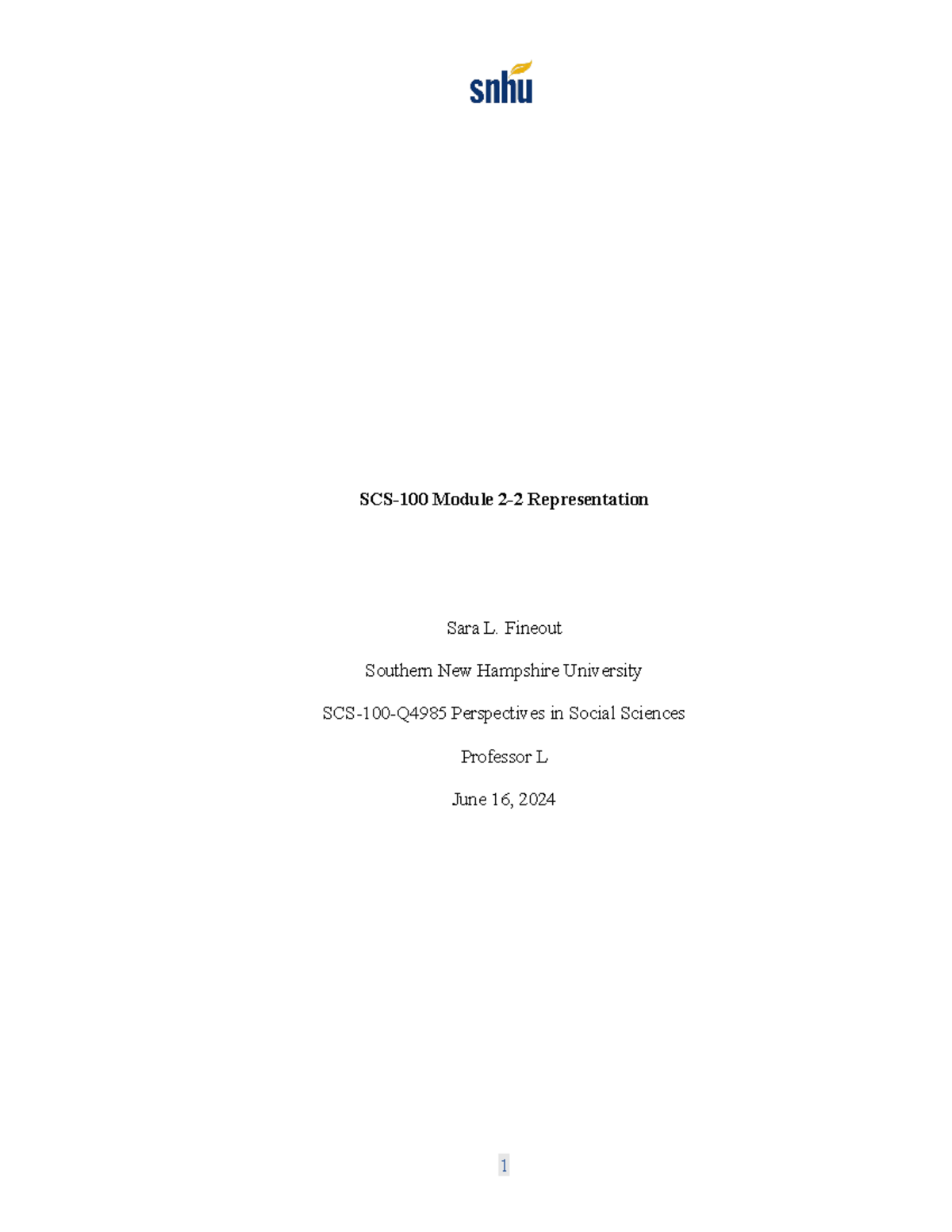 SCS-100 Module 2-2 Activity - SCS-100 Module 2-2 Representation Sara L ...