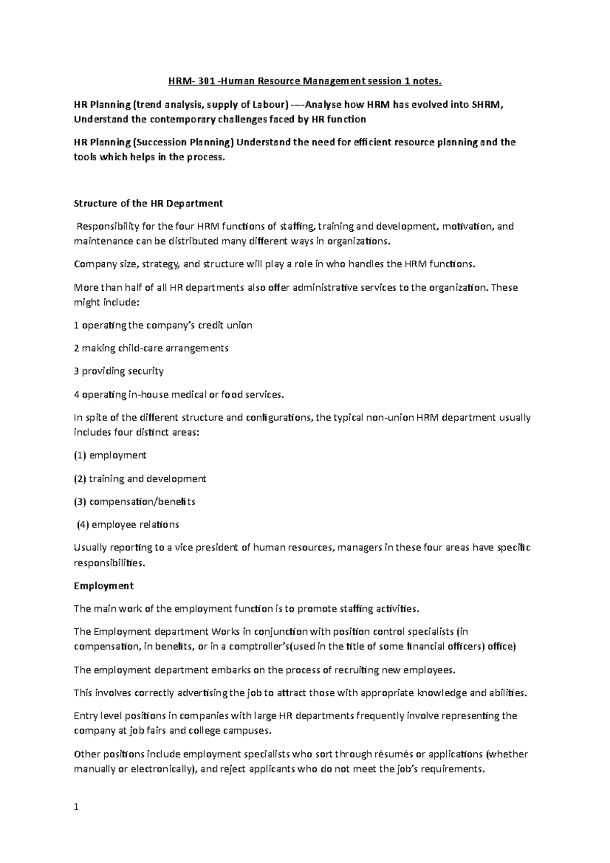 Chap 1 - NOTES OF HRM CHAP 1 - HRM- 301 -Human Resource Management ...