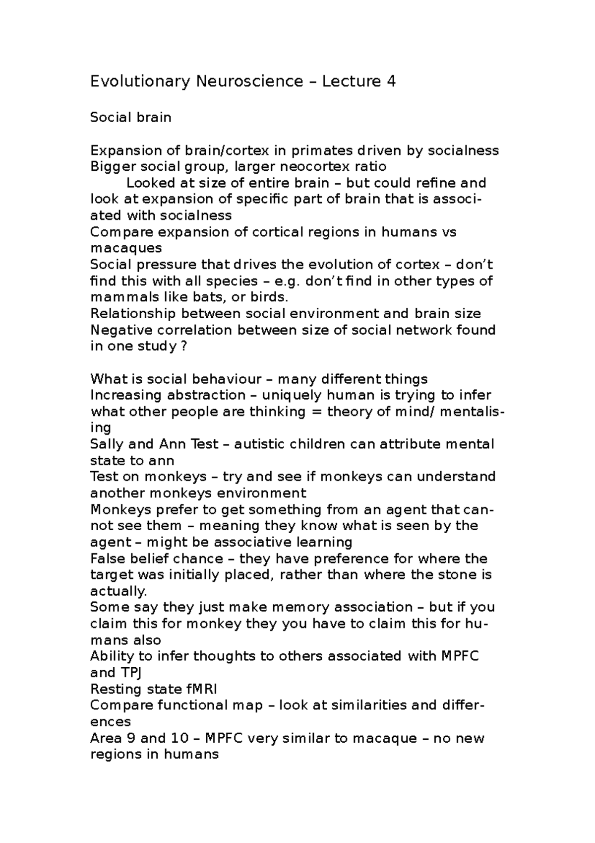 Evolutionary Neuroscience – Lecture 4 - Evolutionary Neuroscience ...