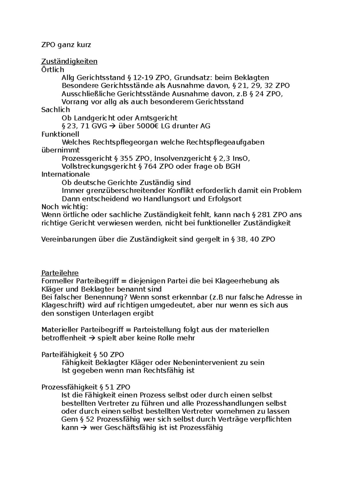 ZPO ganz kurz - Kurze Zusammenfassung ZPO WS 2022 - ZPO ganz kurz ...