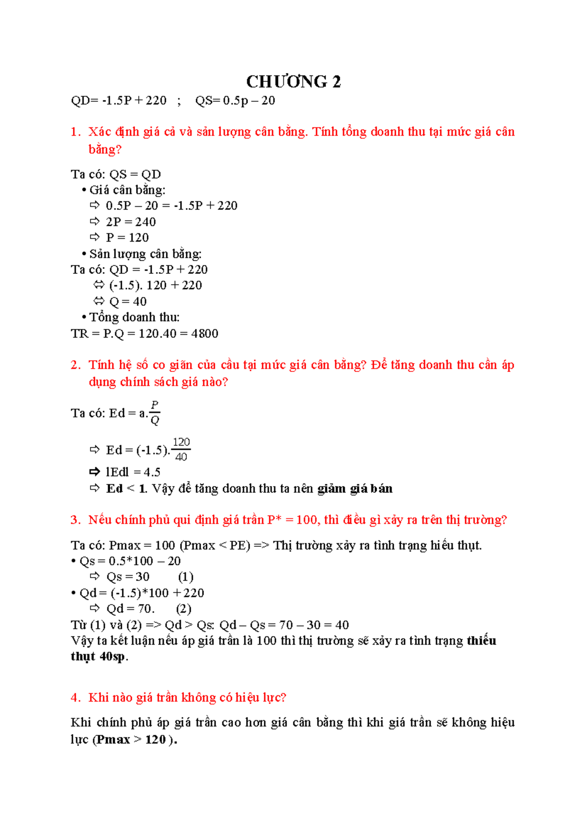 BT nhóm KTVM nhóm 3 Done - Bài nhóm - CHƯƠNG 2 QD= -1 + 220 ; QS= 0 – 20 1. Xác định giá cả và ...