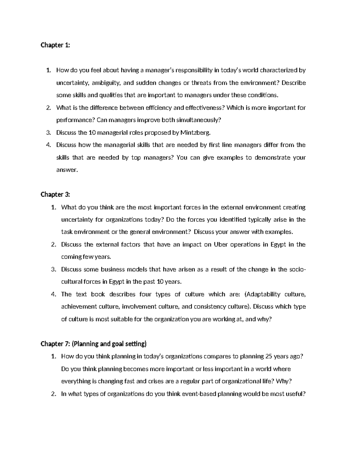 Questions Chapter 1 and Chapter 3 and chapter 7 - Chapter 1: 1. How do ...