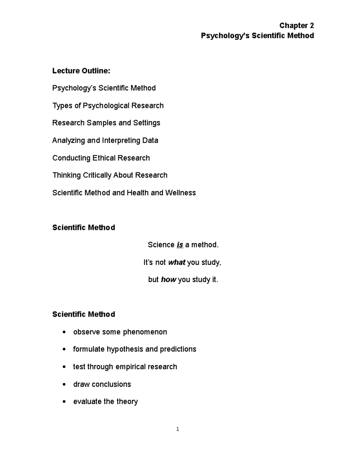 PSYC 3500 - Psychologys Scientific Method- Lecture Notes I - Chapter 2 ...