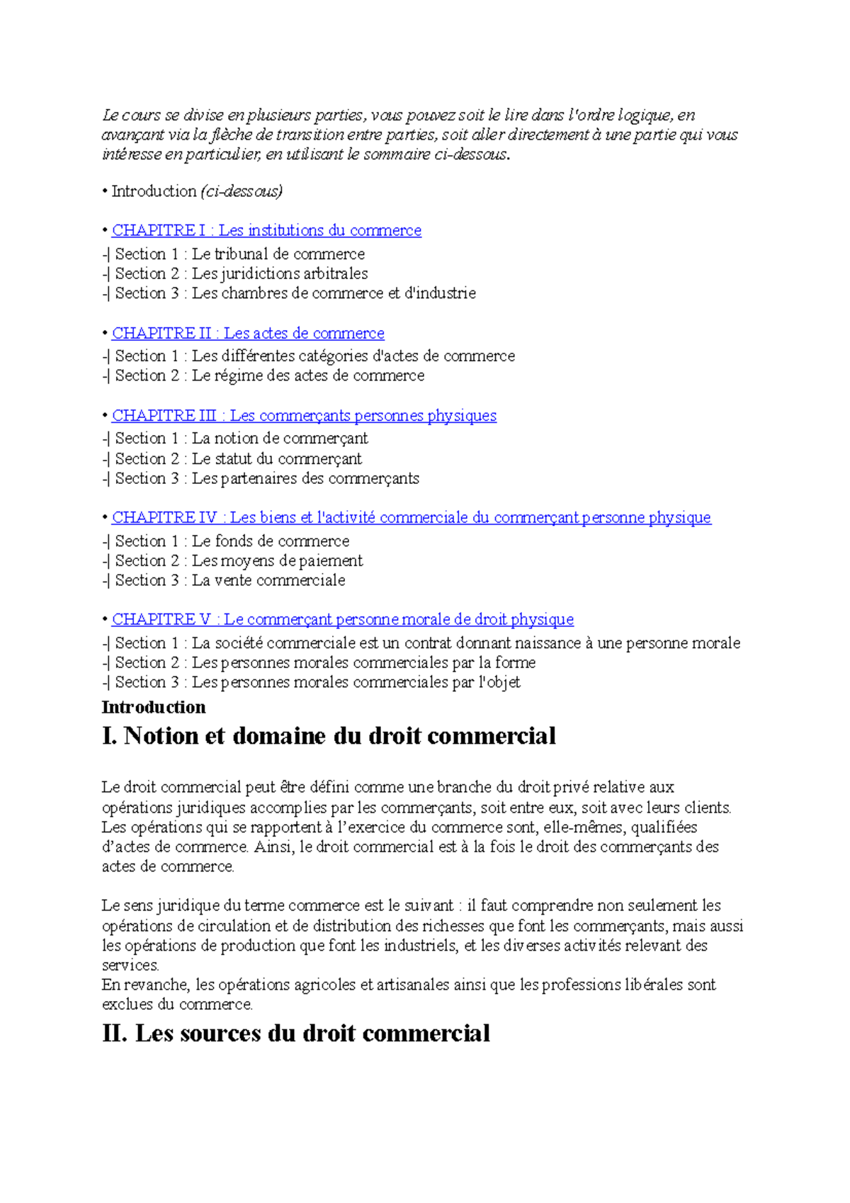 Cours de droit commercial- éléments du cours - Le cours se divise en ...