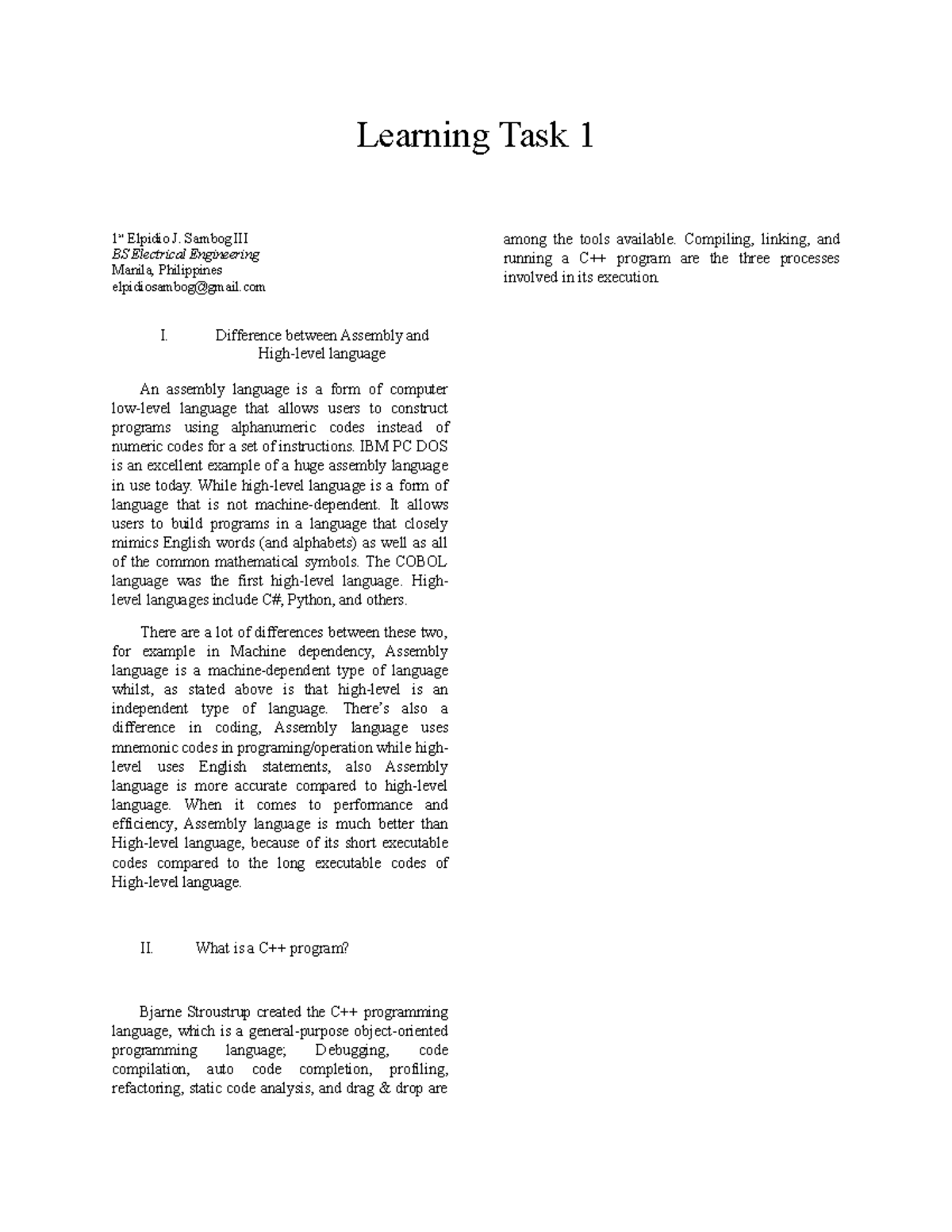Learning Task 1 - Notes - Learning Task 1 1 st Elpidio J. Sambog III BS ...