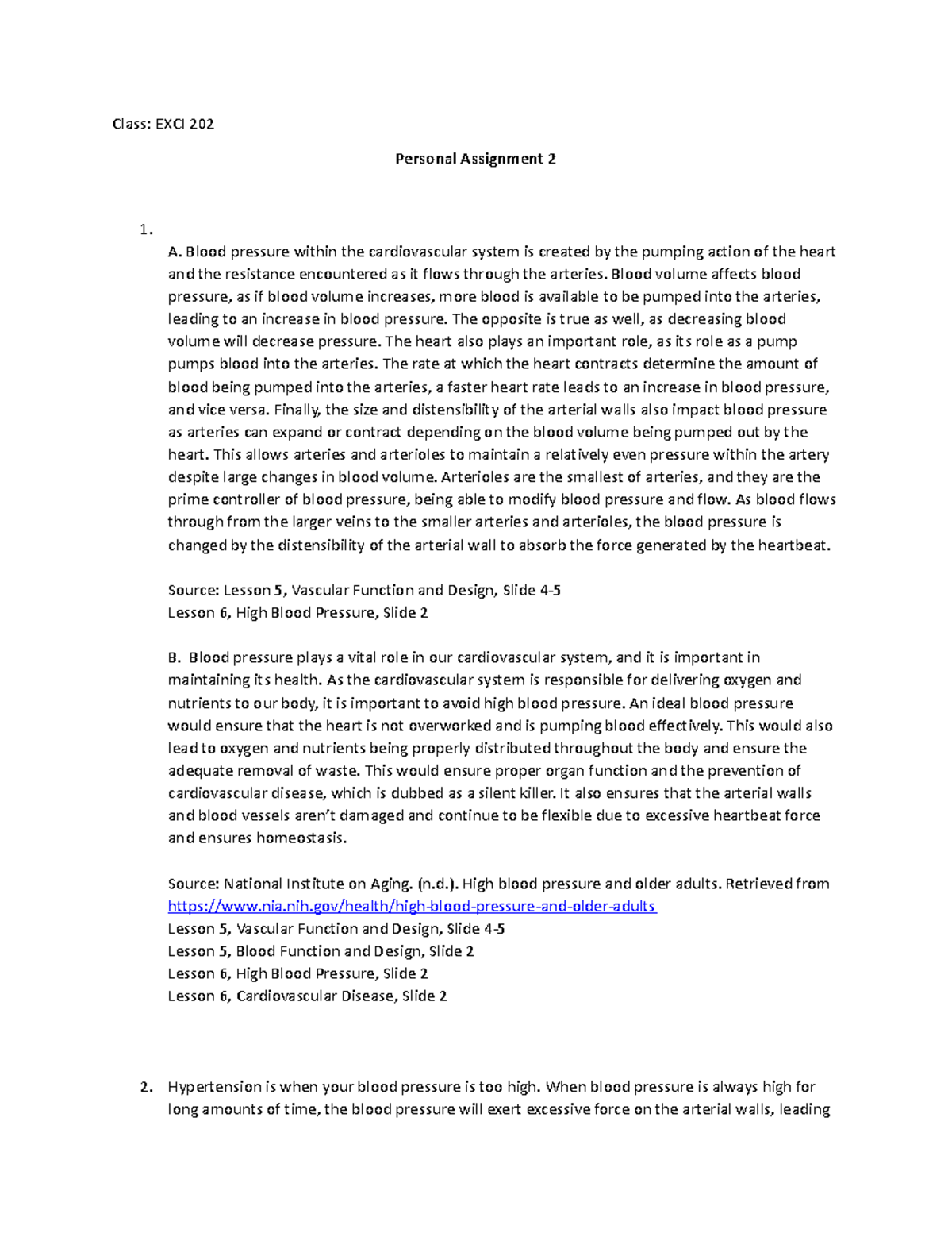 EXCI202 Personal Assignment 2345 - Class: EXCI 202 Personal Assignment ...