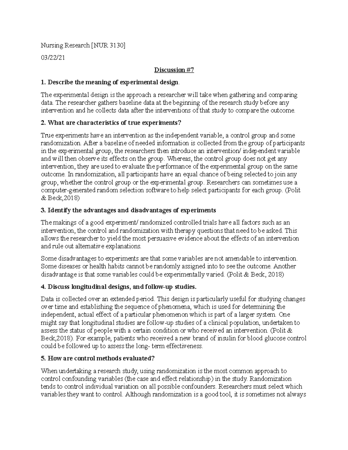 Research 7 - Nursing Research [NUR 3130] 03/22/ Discussion # Describe ...