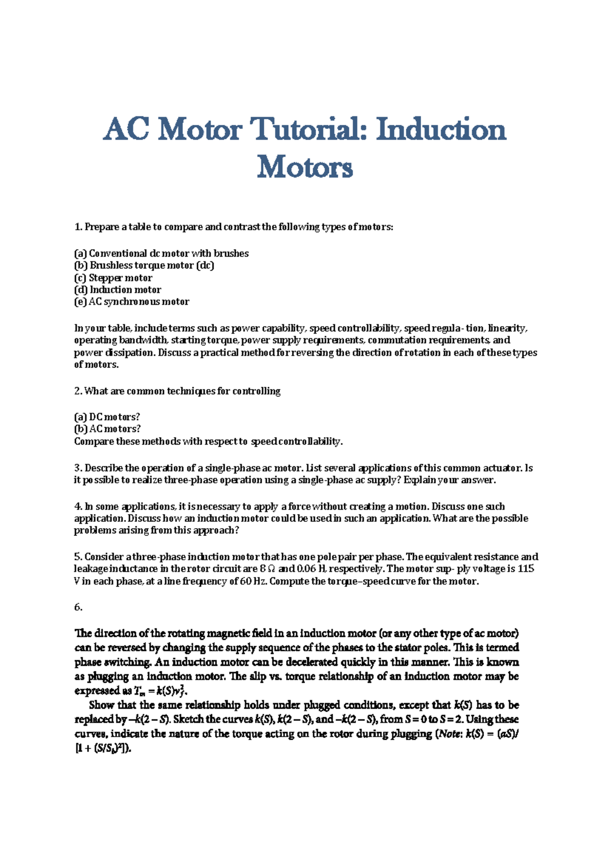 AC Motor Tutorial - Week 8 - Warning: TT: undefined function: 32 AC Motor Tutorial: Induction ...