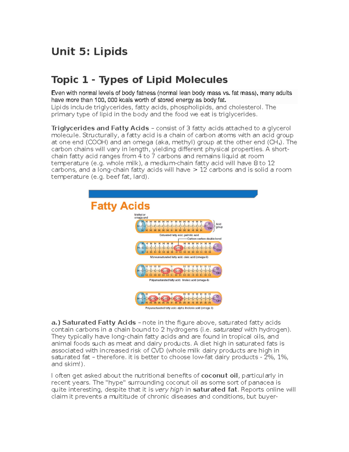 Unit 5 - Lipids - Unit 5: Lipids Topic 1 - Types of Lipid Molecules ...