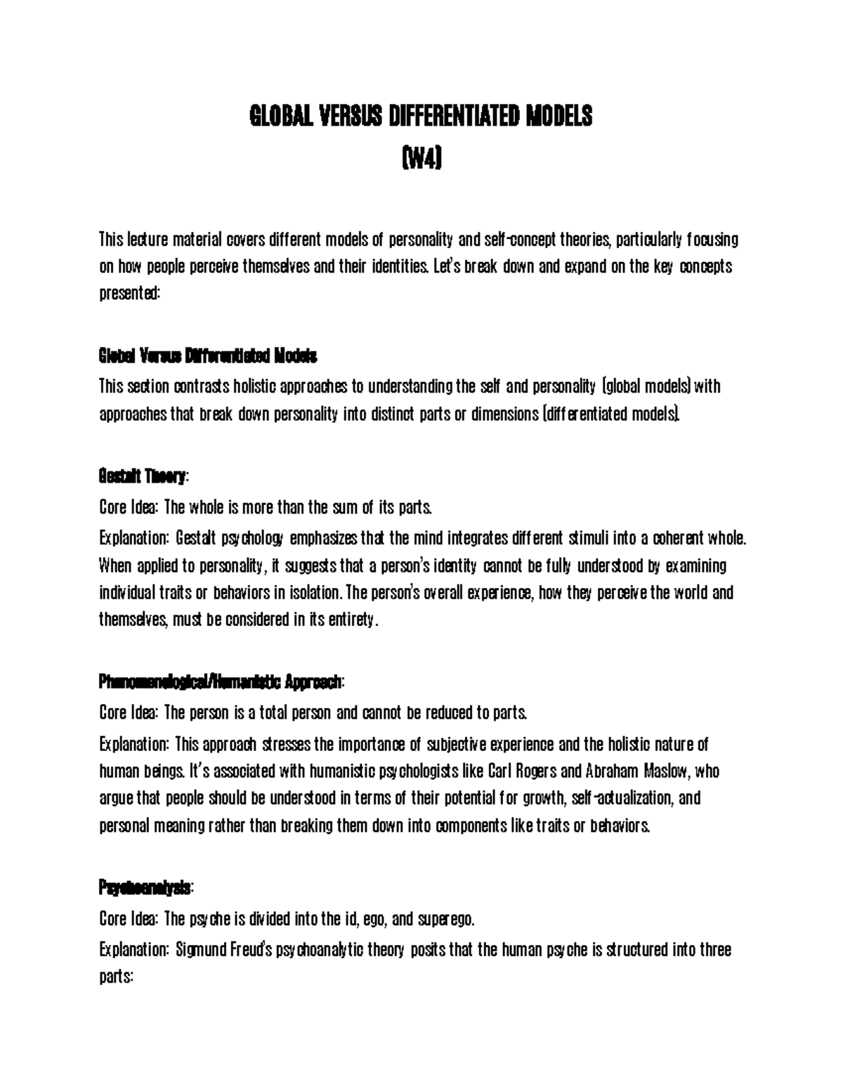 UTS - W4 - UTS - GLOBAL VERSUS DIFFERENTIATED MODELS (W4) This lecture ...