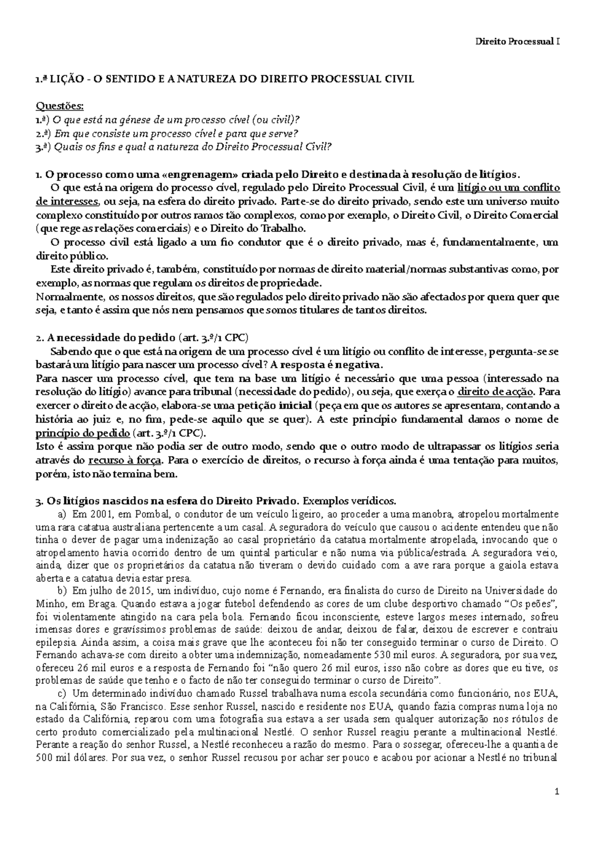 Sebenta de DCP I - 1.ª LIÇÃO - O SENTIDO E A NATUREZA DO DIREITO ...