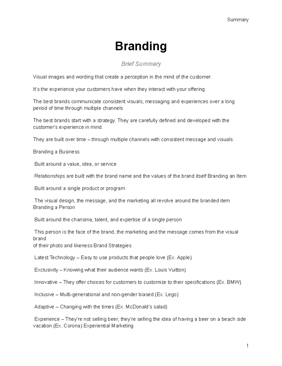 Branding Summary - Summary Branding Brief Summary Visual images and ...