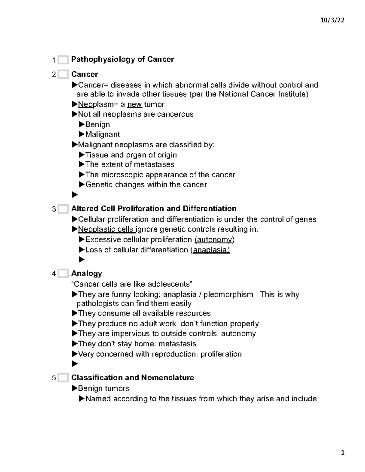 2022 Cancer - 10/3/ 1 Pathophysiology of Cancer Cancer uCancer ...