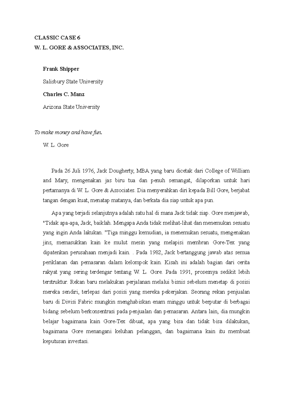 Classic Case 6 - Contoh Studi Kasus Budaya Perusahaan - CLASSIC CASE 6 ...
