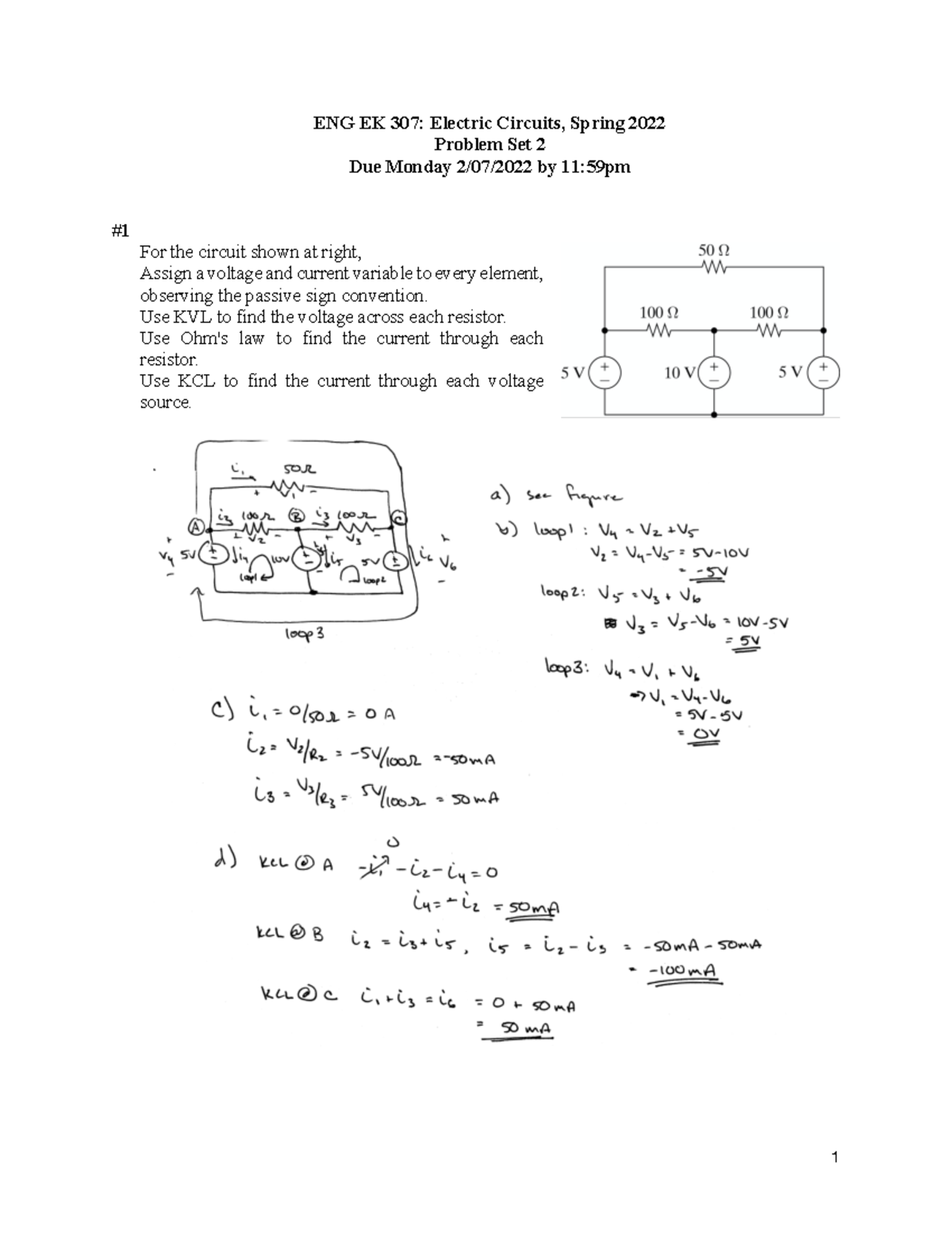 homework two solutions for circuits - ENG EK 307: Electric Circuits ...