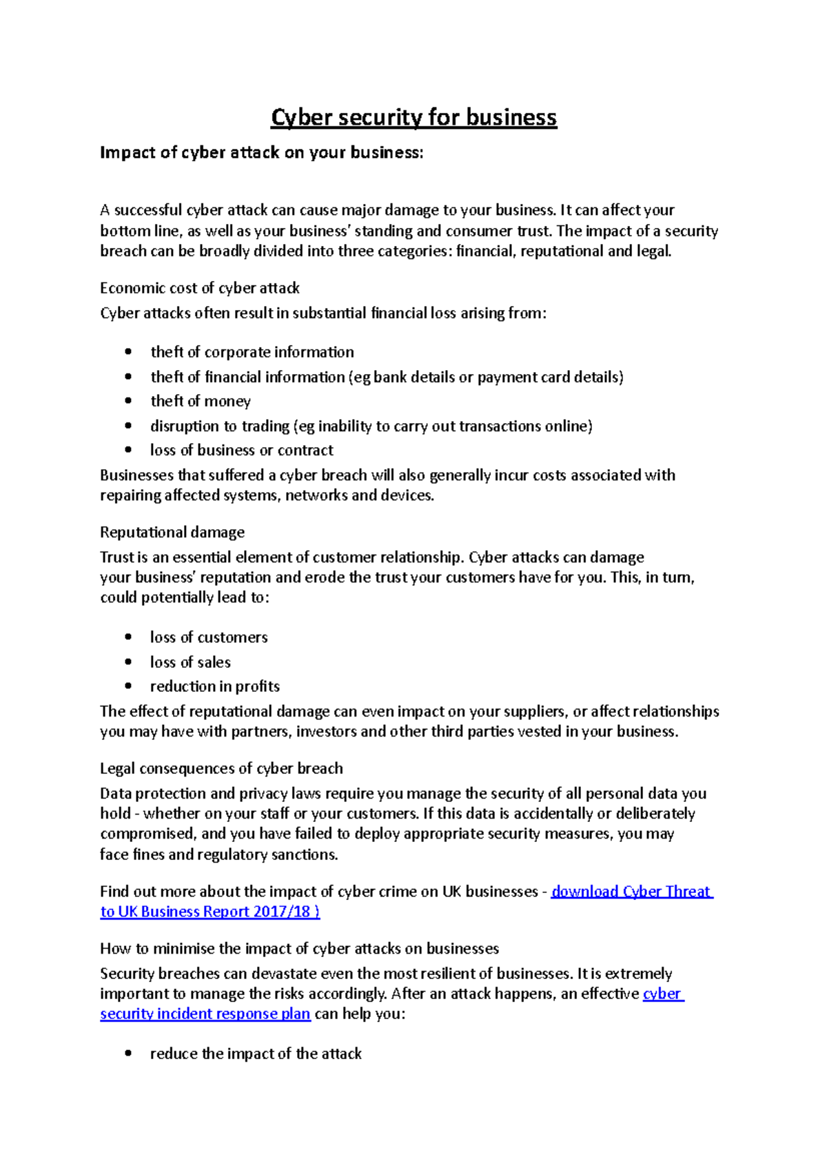 Cyber security for business - Cyber security for business Impact of ...