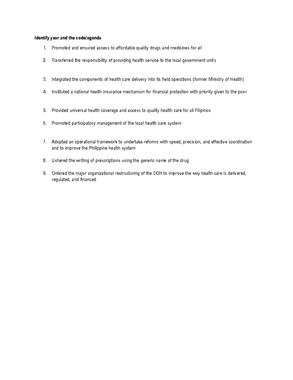 Identify year and the code (HIS) - Identify year and the code/agenda 1 ...