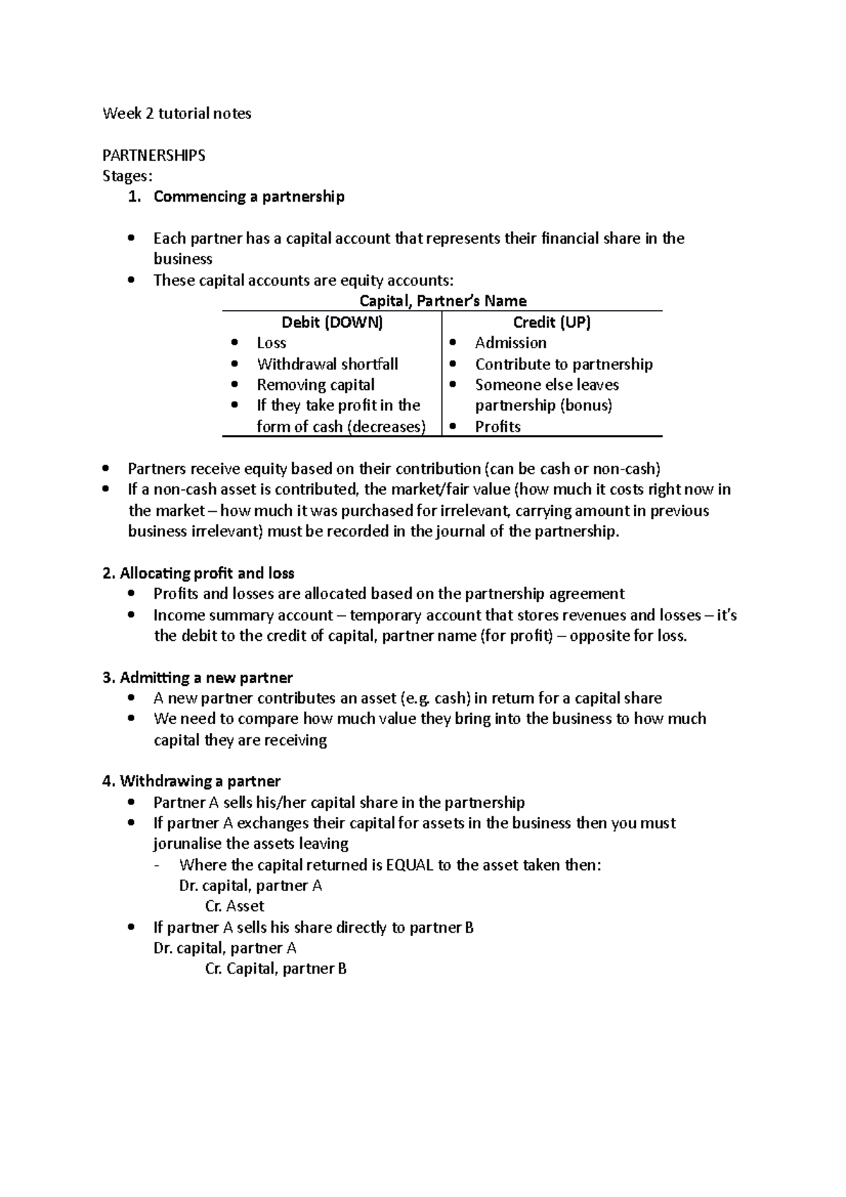 Week 2 tutorial notes - Week 2 tutorial notes PARTNERSHIPS Stages: 1 ...