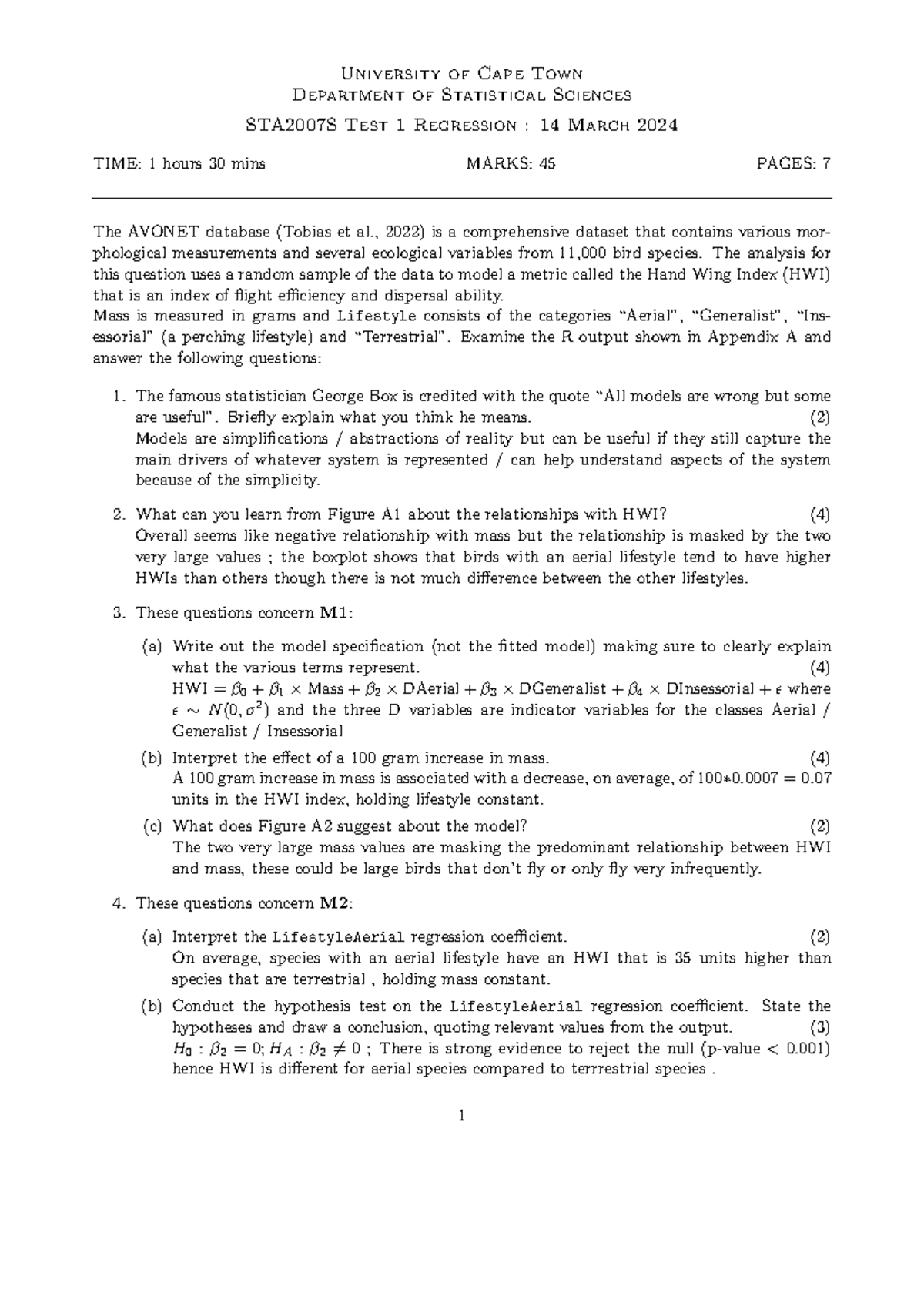 Test1 Solns 2024V STA2007 S - University of Cape Town Department of ...
