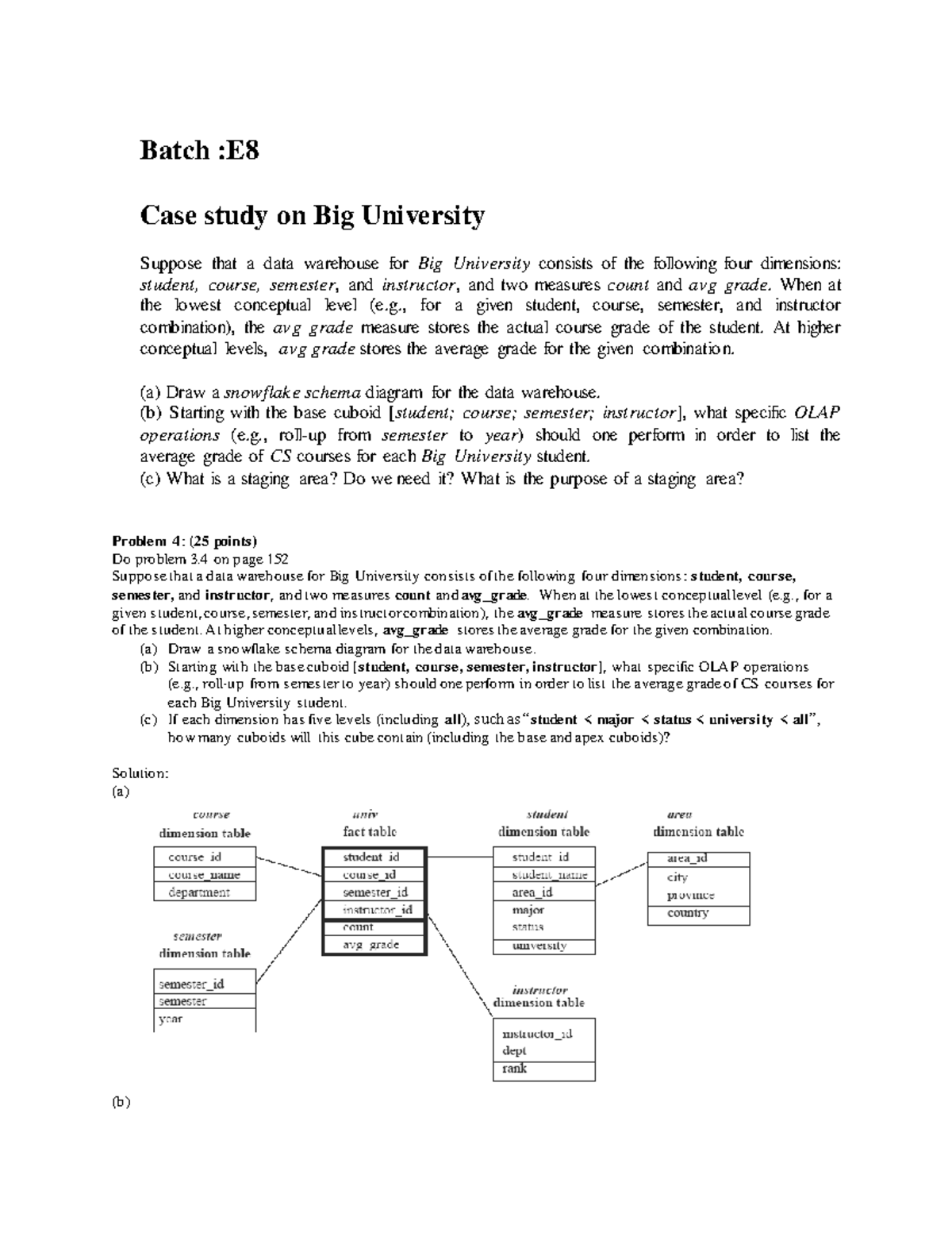 Vdocuments - Data Warehousing and Data Mining - Batch :E Case study on Big University Suppose ...