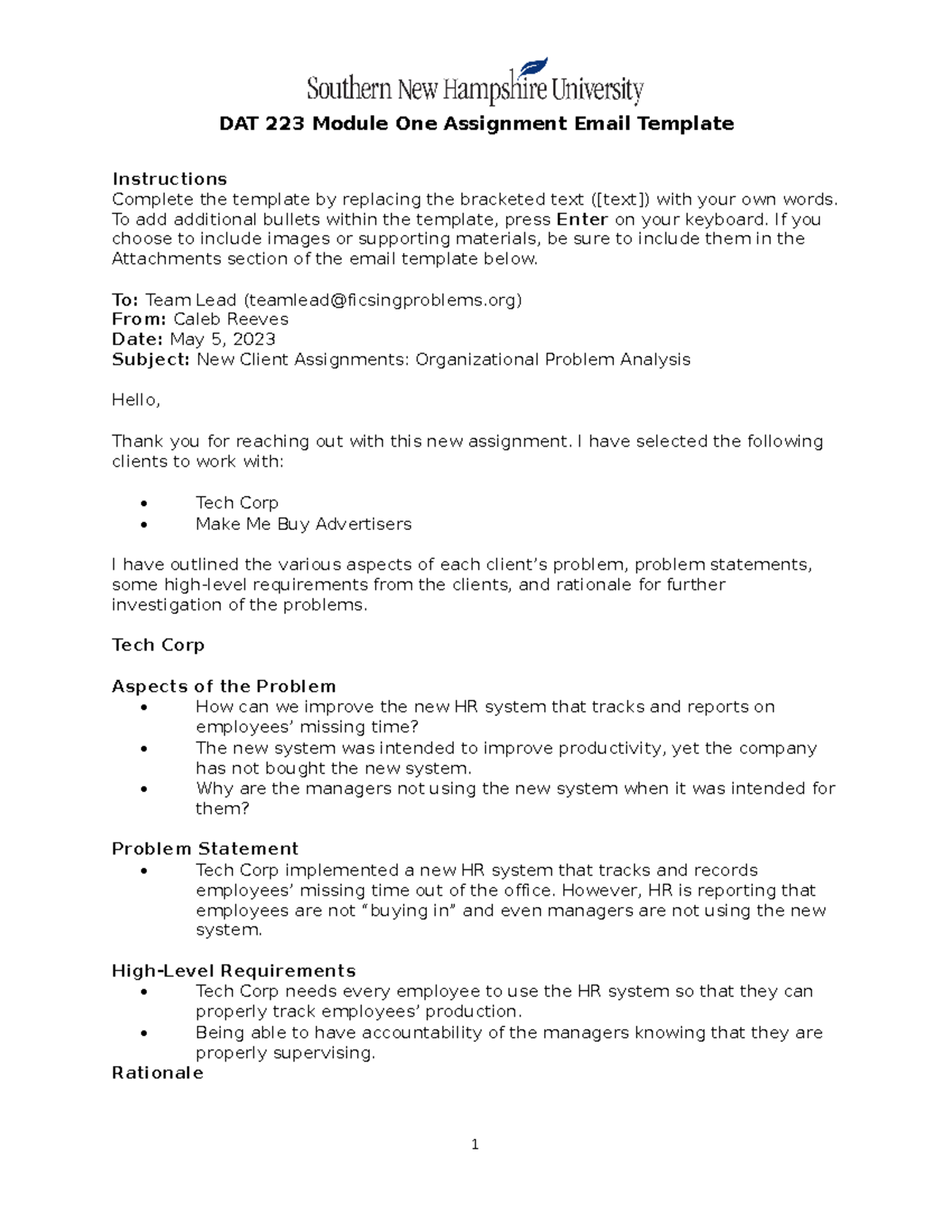 Dat 223 Module One Assignment Email To Add Additional Bullets Within The Template Press Enter 