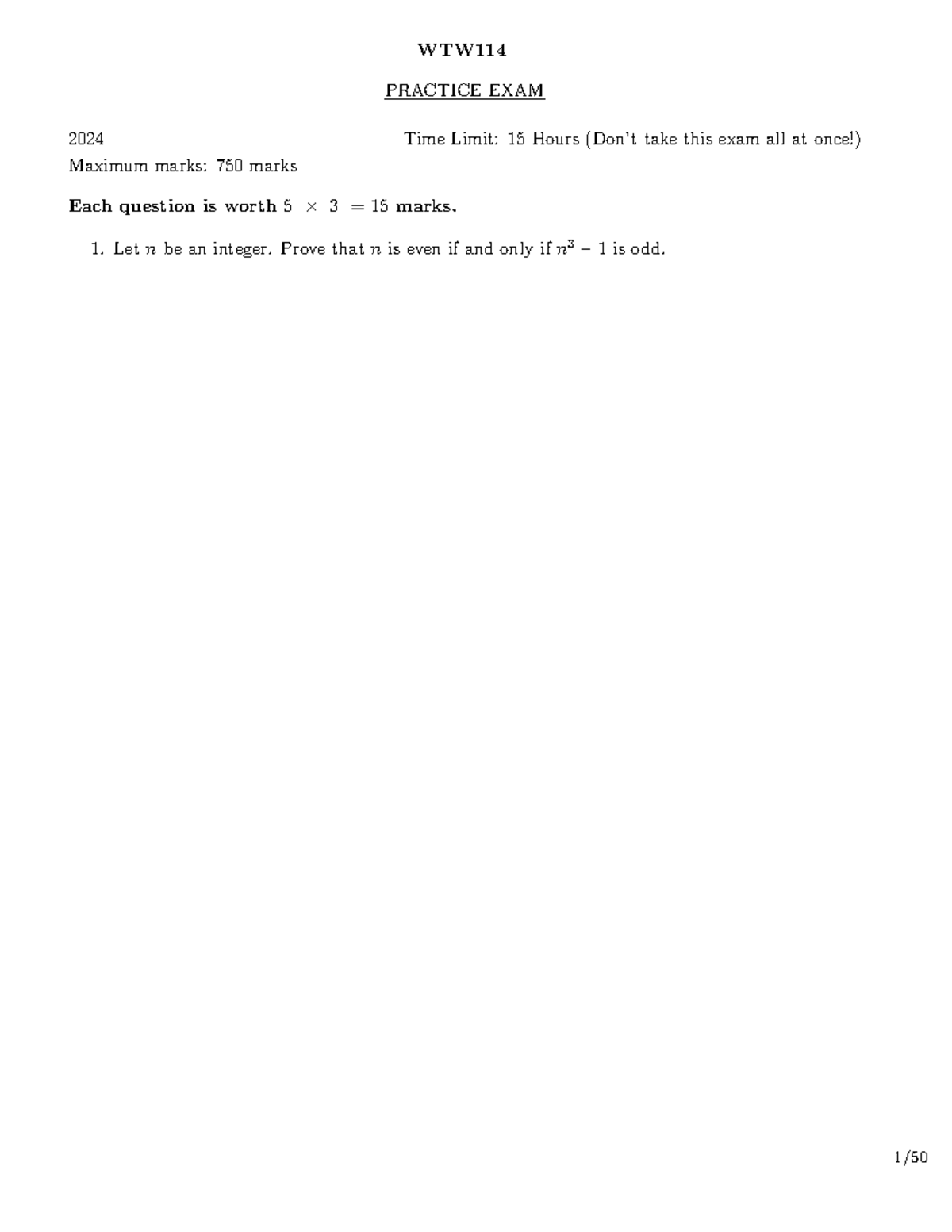 Practice Exam 2024 - WTW PRACTICE EXAM 2024 Time Limit: 15 Hours (Don’t ...