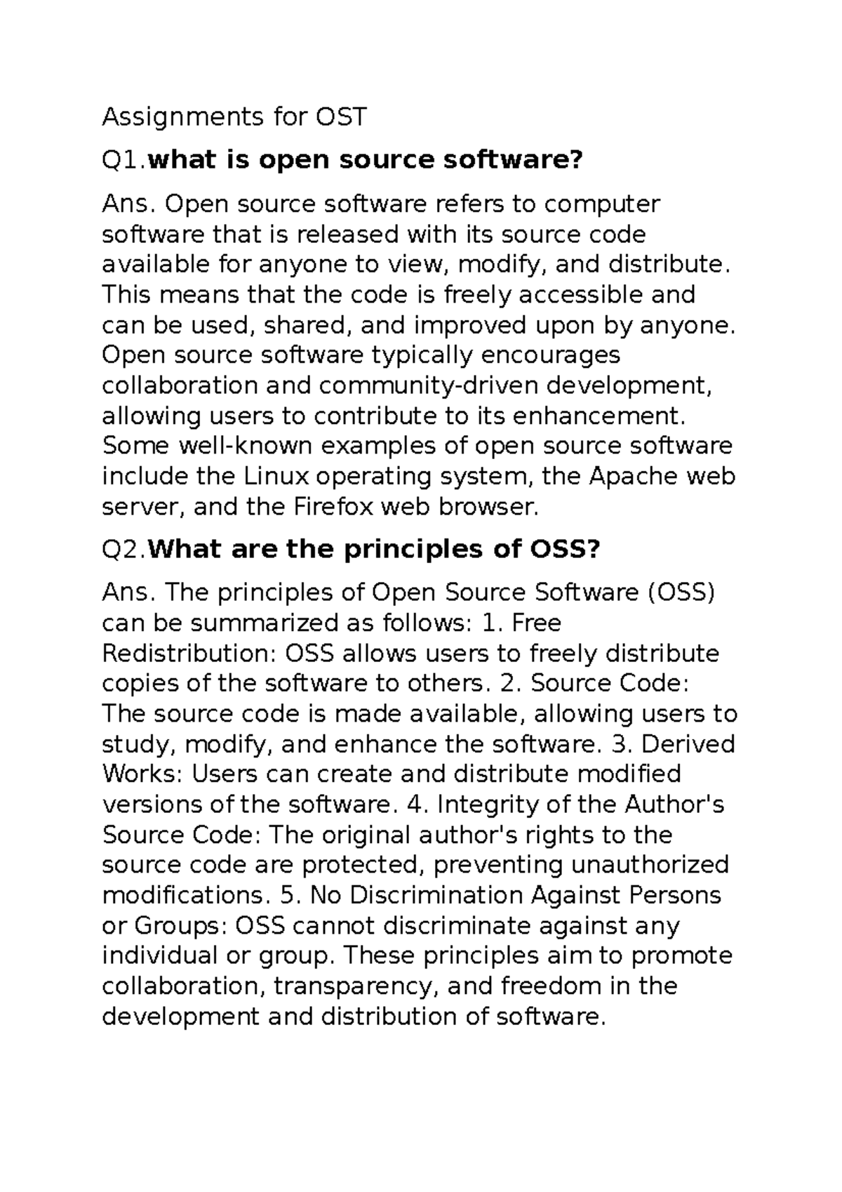 Fybsc - Assignments for OST Q1 is open source software? Ans. Open ...